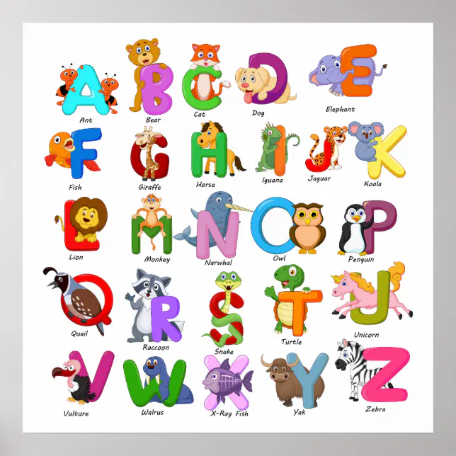 Alphabet Animal Clipart Child Learning Poster | Zazzle