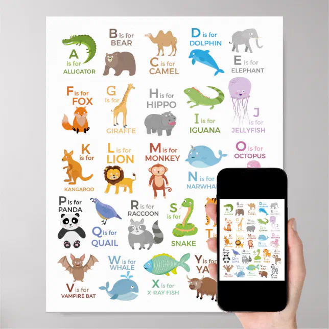 Alphabet Animal Poster A - Z Children Educational | Zazzle