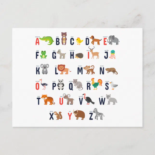 Alphabet Animals - super cute! Postcard | Zazzle