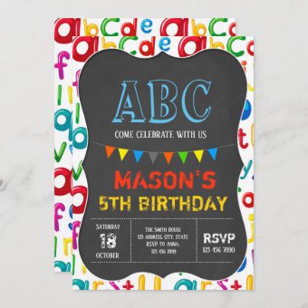 Alphabet birthday invitation | Zazzle