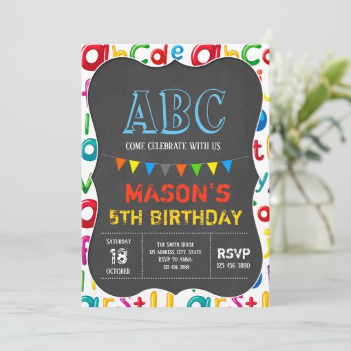 Alphabet birthday invitation | Zazzle
