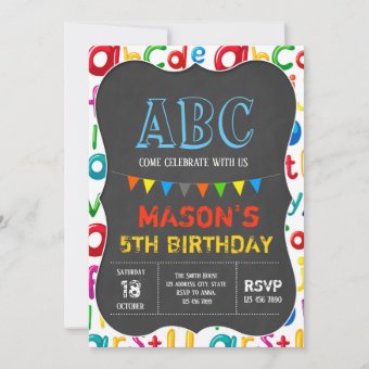 Alphabet birthday invitation | Zazzle