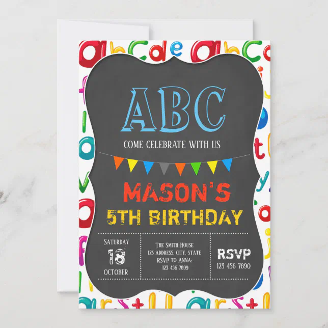 Alphabet birthday invitation | Zazzle