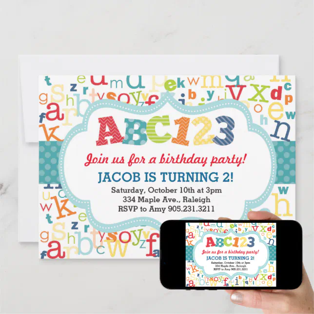 Alphabet Birthday Party Invitation | Zazzle