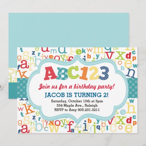 Alphabet Birthday Party Invitation | Zazzle