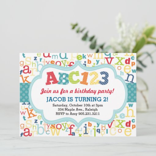 Alphabet Birthday Party Invitation | Zazzle