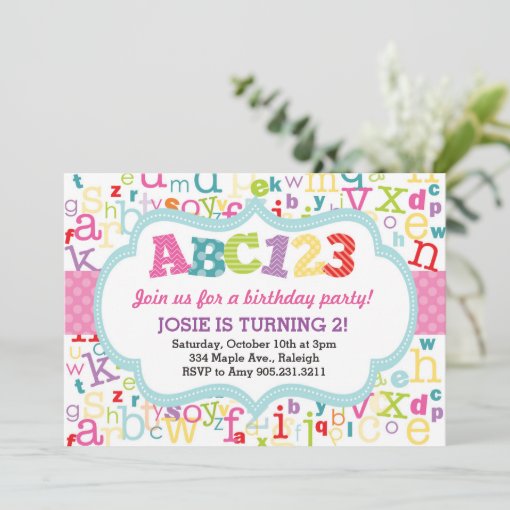 Alphabet Birthday Party Invitation (Pink) | Zazzle