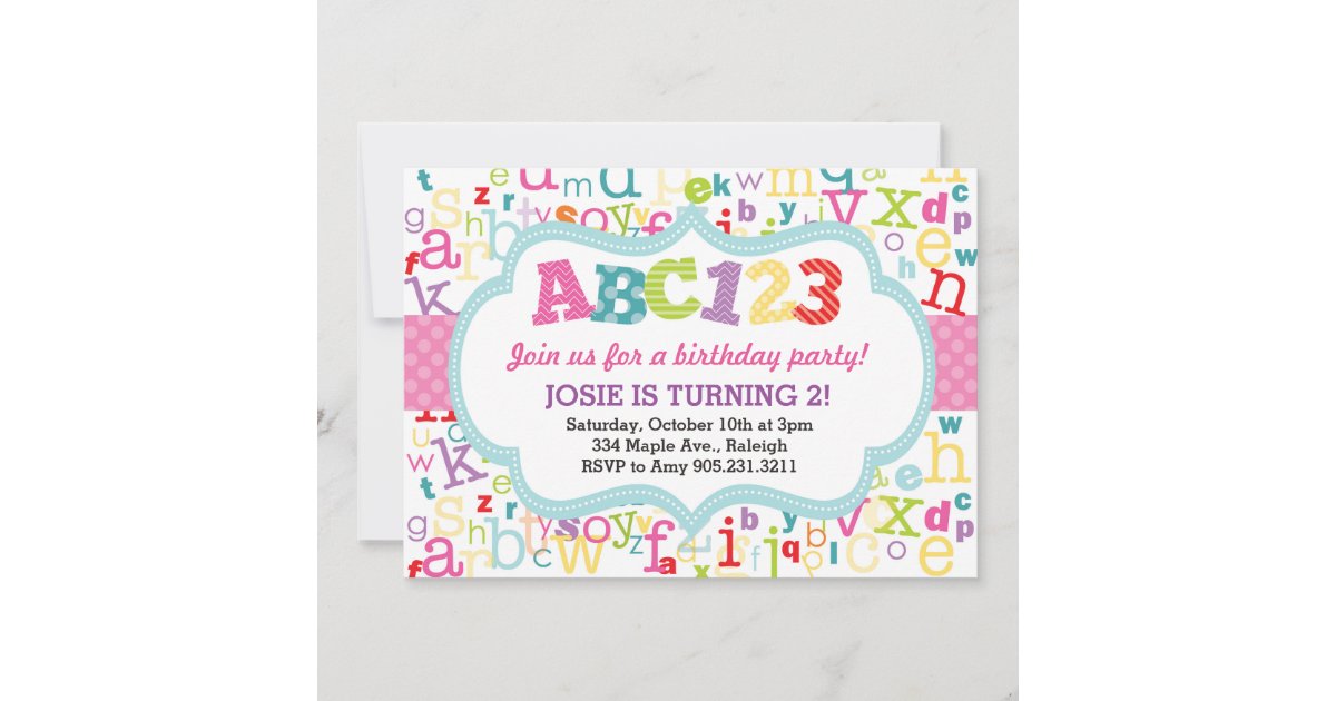 Alphabet Birthday Party Invitation (Pink) | Zazzle