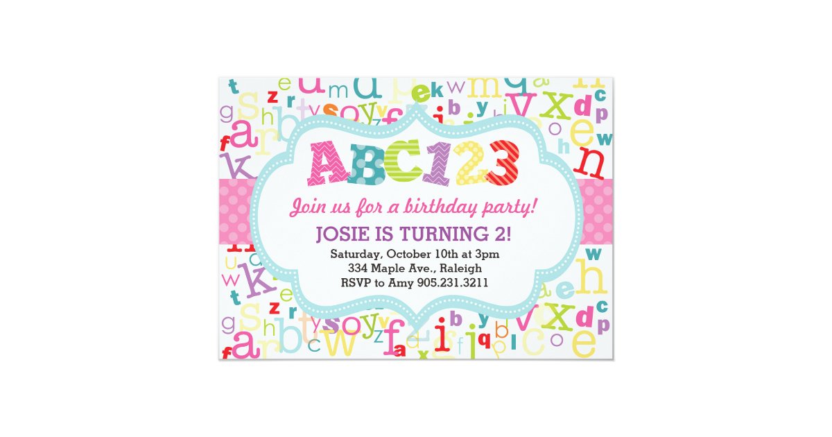 Alphabet Birthday Party Invitation (Pink) | Zazzle.com