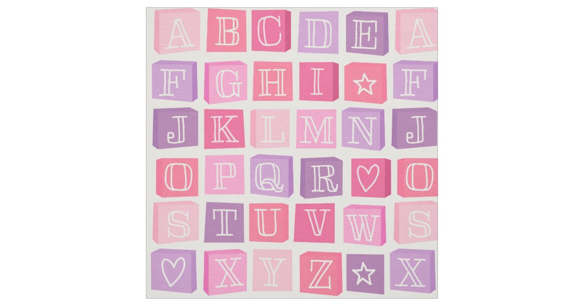 Alphabet Blocks Modern Children's Pink Fabric | Zazzle