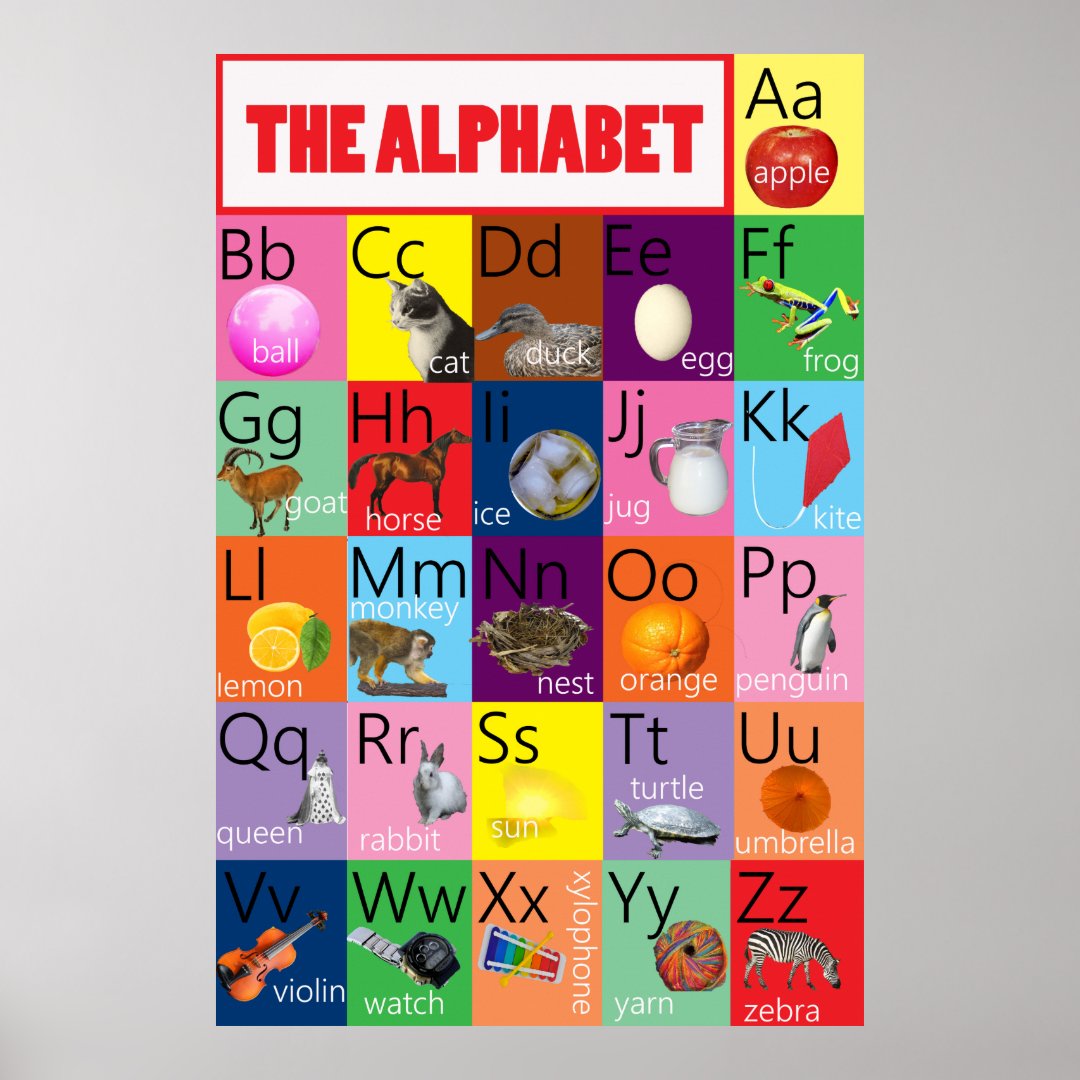 Alphabet Chart Colorful With Pictures for Children | Zazzle