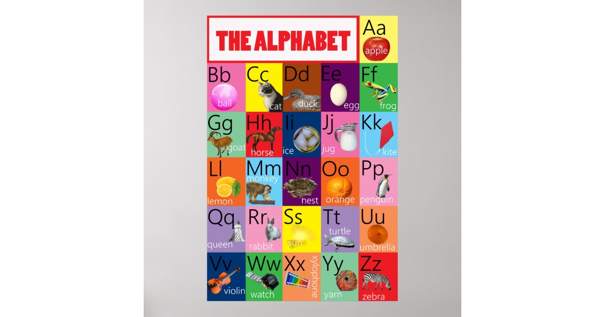Alphabet Chart Colorful With Pictures for Children | Zazzle