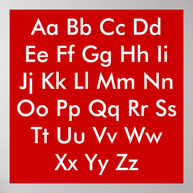 Alphabet chart Red and White | Zazzle