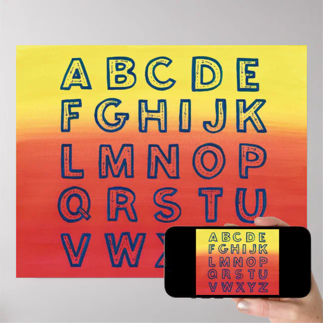 Alphabet Chart Upper Case Letters Sunset Ombre | Zazzle