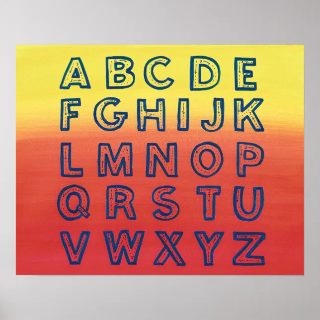 Alphabet Chart Upper Case Letters Sunset Ombre | Zazzle