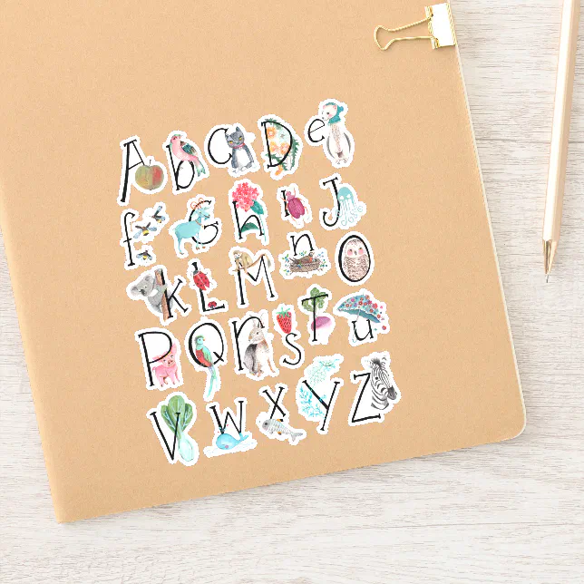Alphabet cute kids abc animals sticker | Zazzle