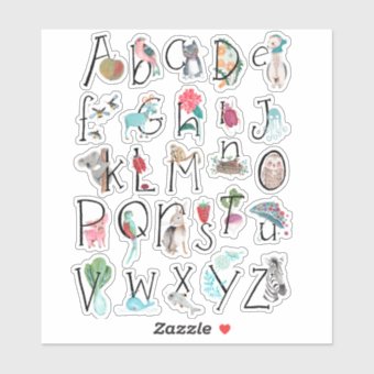 Alphabet cute kids abc animals sticker | Zazzle