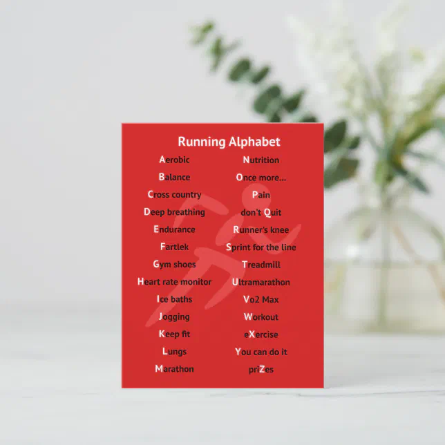 Alphabet for runners red postcard | Zazzle