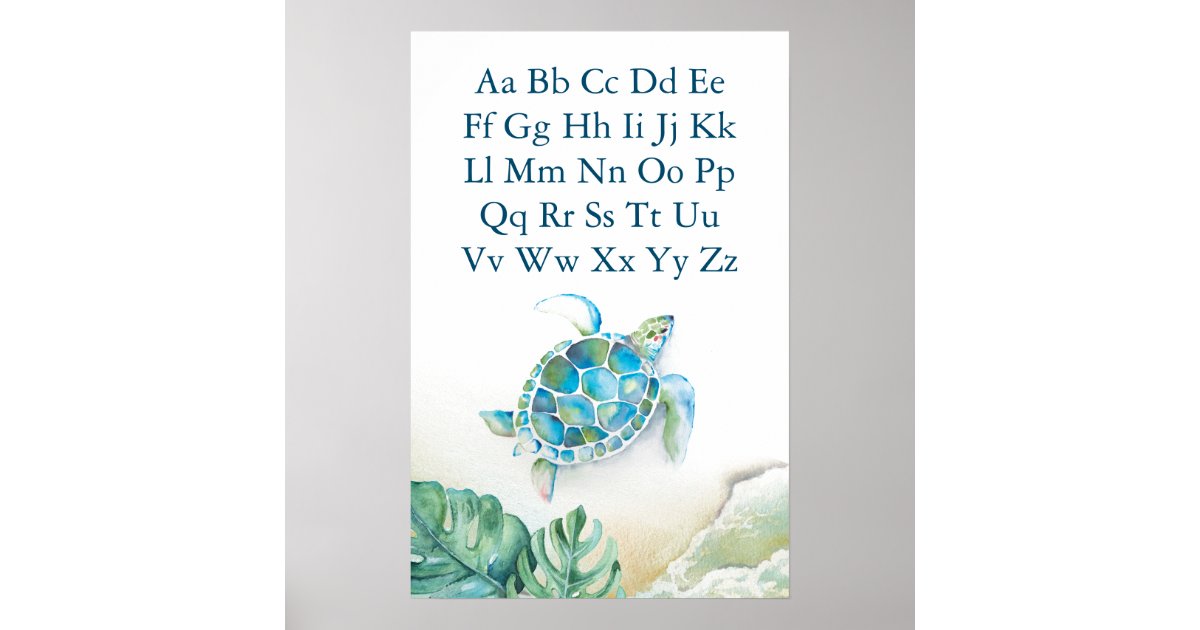 Alphabet Kids Posters Tropical Sea Turtle | Zazzle