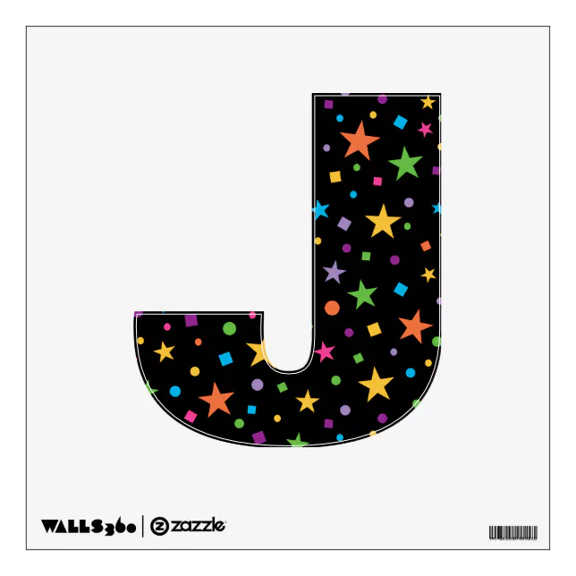 Alphabet Letter J | Bright Star Confetti Pattern Wall Decal | Zazzle