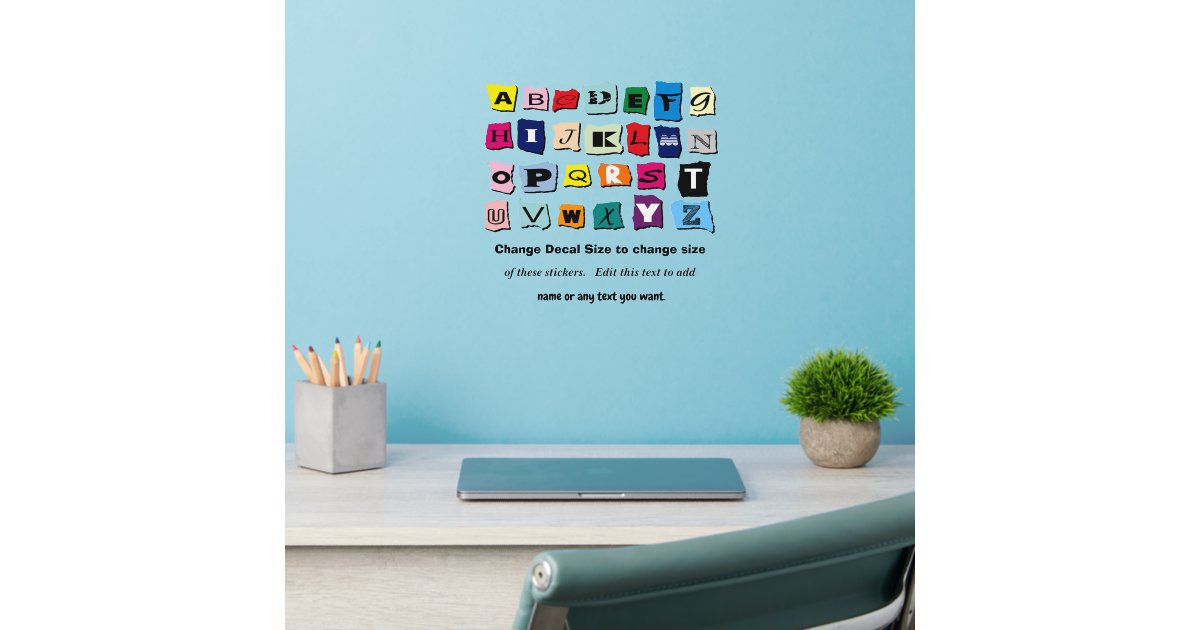 Alphabet Letter Typography Change Text Add Name Wall Decal | Zazzle