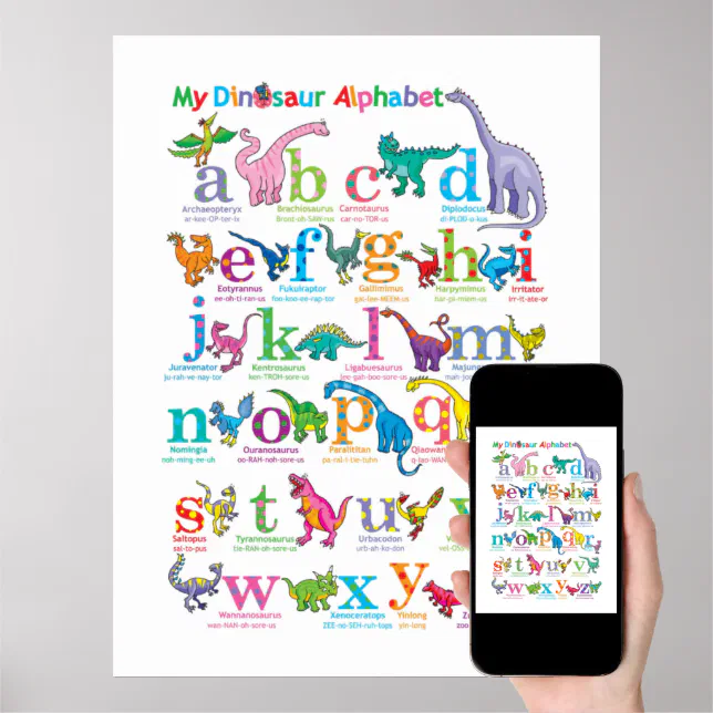 Alphabet list of Dinosaurs Poster | Zazzle