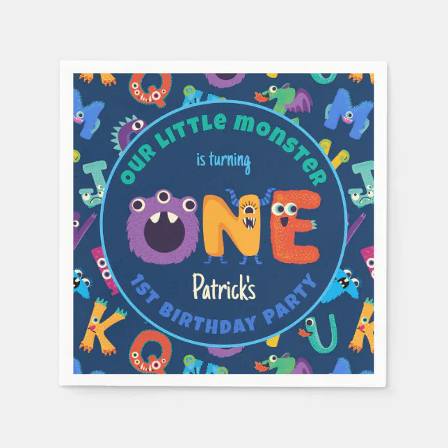 Alphabet Monsters 1st Birthday Our Little Monster Napkins | Zazzle