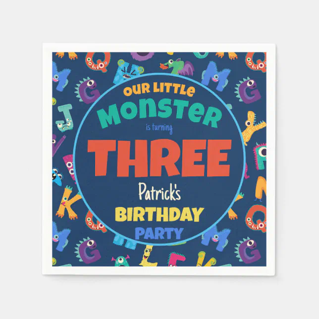 Alphabet Monsters Birthday Little Monster Add Age Napkins | Zazzle