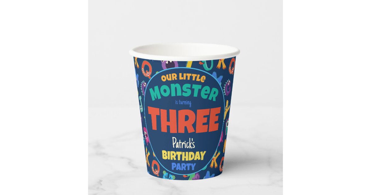 Alphabet Monsters Birthday Little Monster Add Age Paper Cups | Zazzle