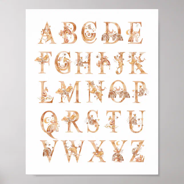 Alphabet Nursery Decor Watercolor ABC Chart | Zazzle