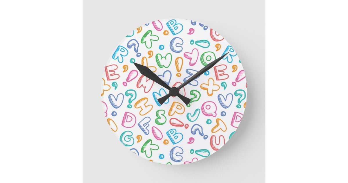 alphabet pattern round clock | Zazzle