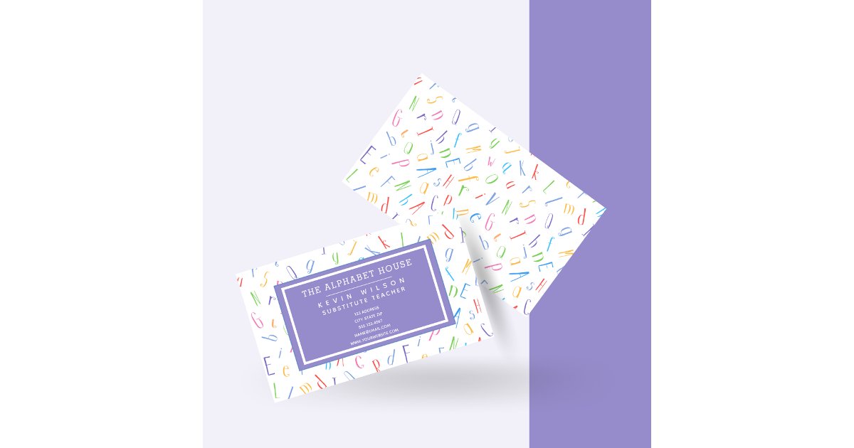 Alphabet Pattern - Substitute Teacher / Tutor Business Card | Zazzle
