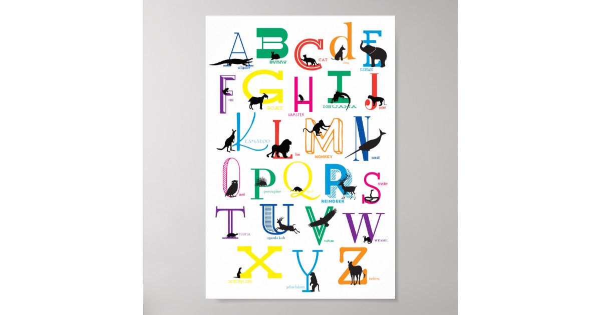 Alphabet Poster with Animal Silhouettes | Zazzle