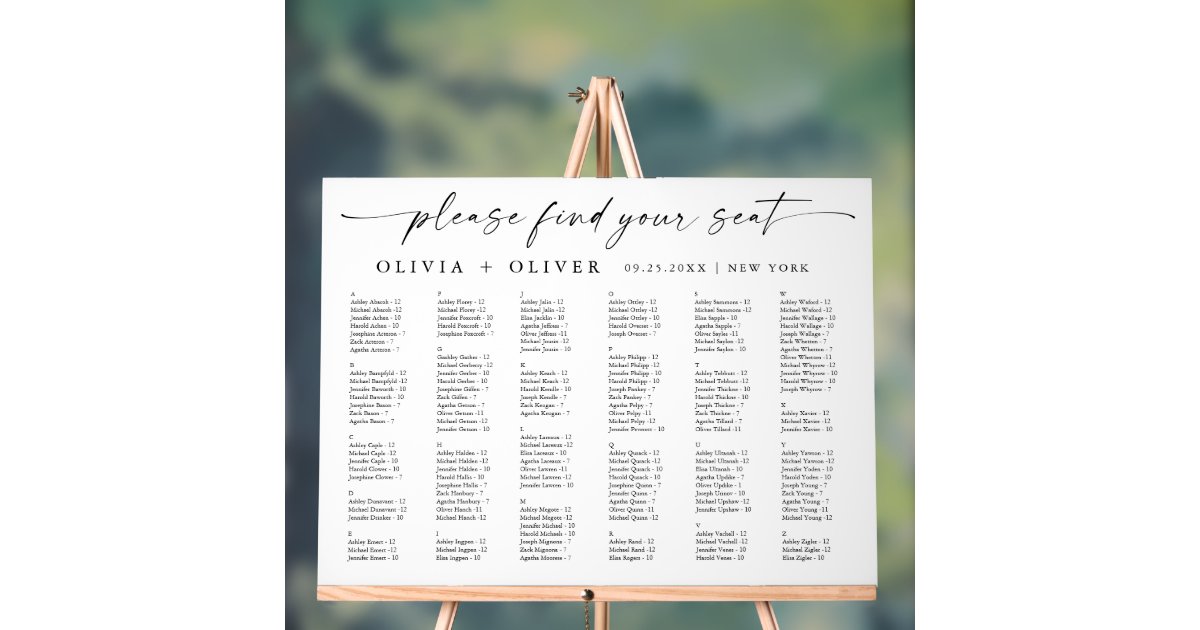Alphabet up to 159 People Seating Chart Acrylic | Zazzle