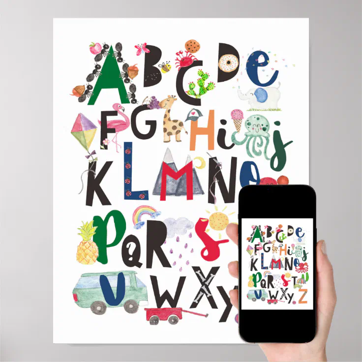 Alphabet Wall Art, Watercolor ABC Children's Decor | Zazzle