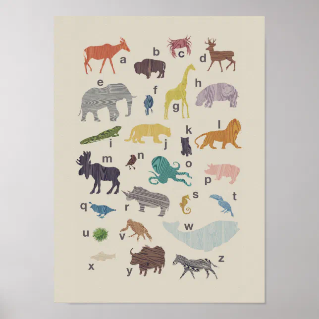 Alphabet Wood Grain Animal Poster | Zazzle