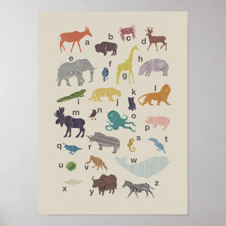 Alphabet Wood Grain Animal Poster | Zazzle