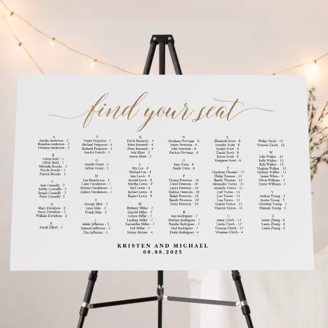 Alphabetical Find Your Seat Seating Chart Foam Board | Zazzle