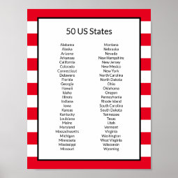 Alphabetical List of 50 US States Poster | Zazzle
