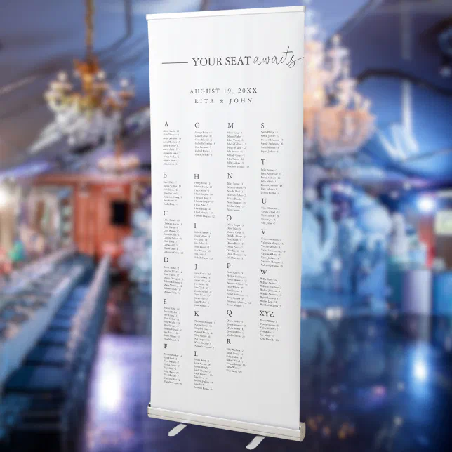 Alphabetical Modern Wedding Large Seating Chart Retractable Banner | Zazzle