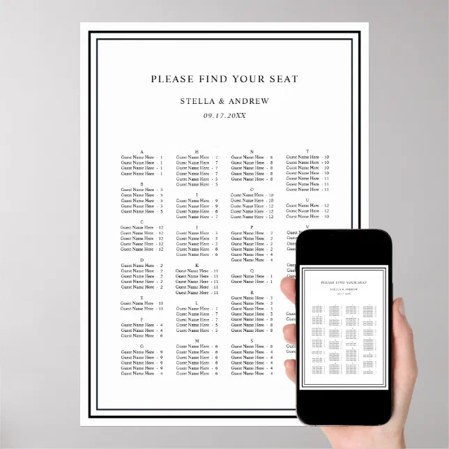 Alphabetical Order Modern Wedding Seating Chart | Zazzle