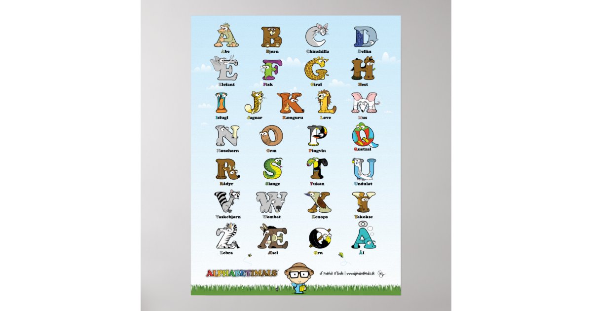 Alphabetimals poster - Dansk version | Zazzle