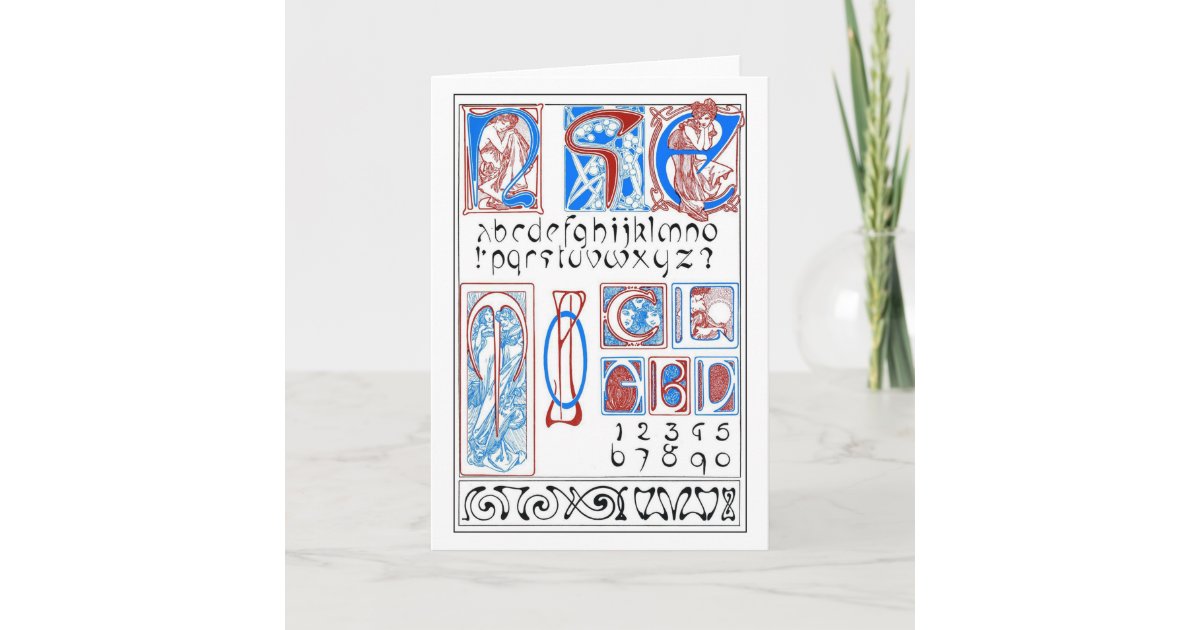 Alphabets of Art Nouveau Style, Mucha Card | Zazzle