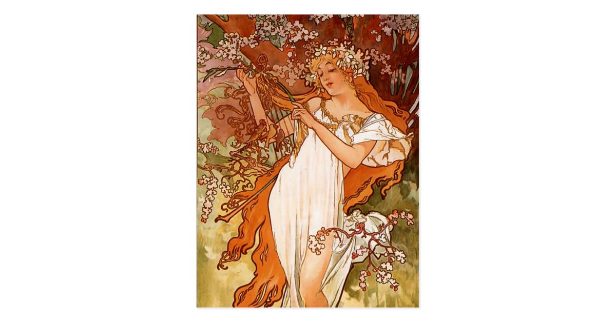 Alphons Mucha - The four season - Spring Postcard | Zazzle.com