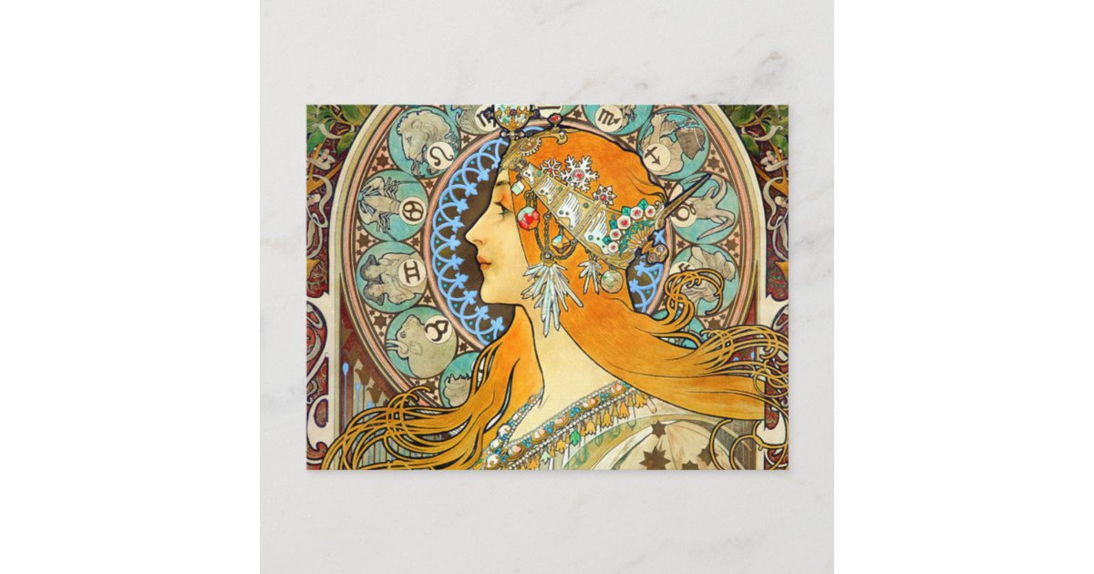 Alphonse Mucha Art Nouveau Zodiac Postcard | Zazzle