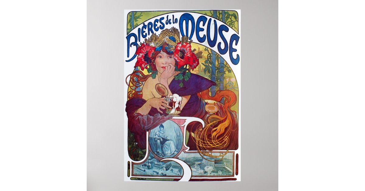 Alphonse Mucha. Bieres De La Meuse, c.1897 Poster | Zazzle Alphonse Mucha. Bieres De La Meuse, c.1897 Poster | Zazzle