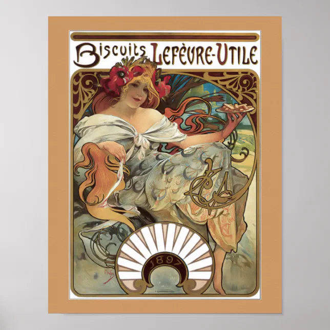 Alphonse Mucha Biscuits Cookies Vintage Ad Poster | Zazzle