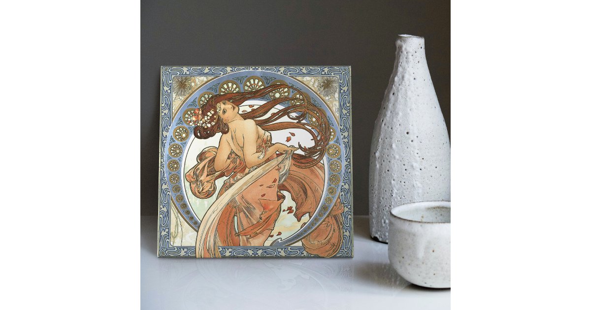 Alphonse Mucha "Dancing" Art Nouveau Vintage Ceramic Tile | Zazzle