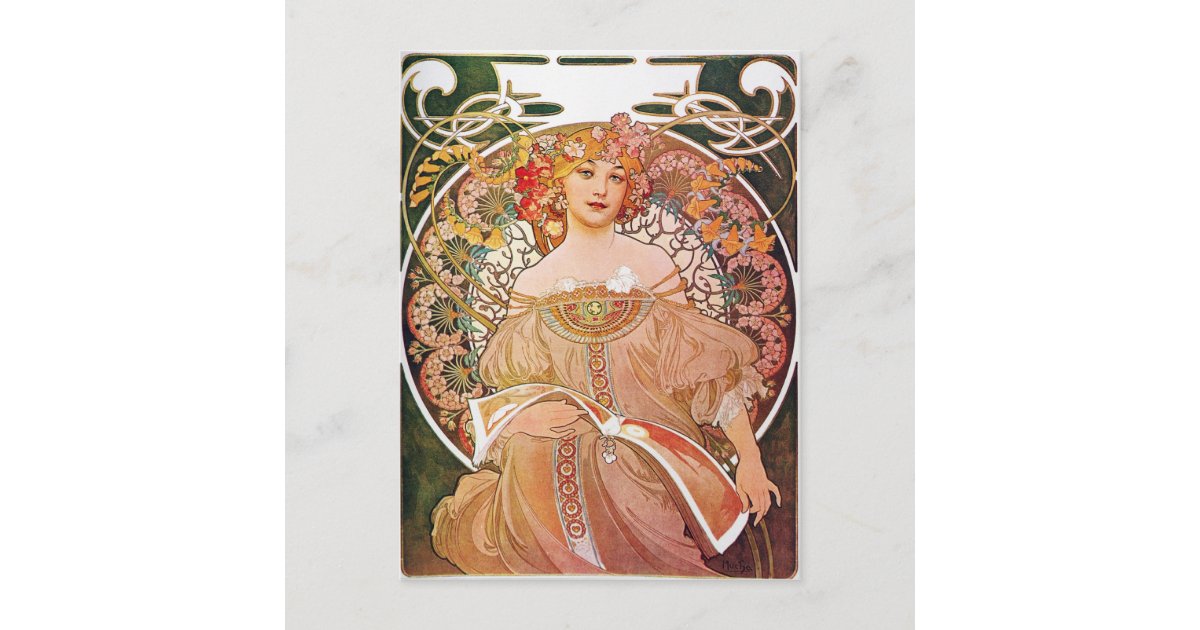 Alphonse Mucha Daydream Reverie Art Nouveau Lady Postcard | Zazzle Alphonse Mucha Daydream Reverie Art Nouveau Lady Postcard | Zazzle