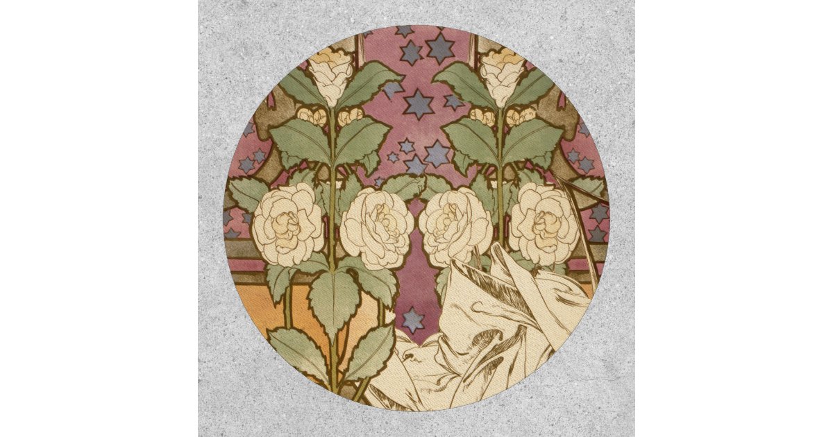 Alphonse Mucha Elegant Art Nouveau Stars Camellia Patch | Zazzle